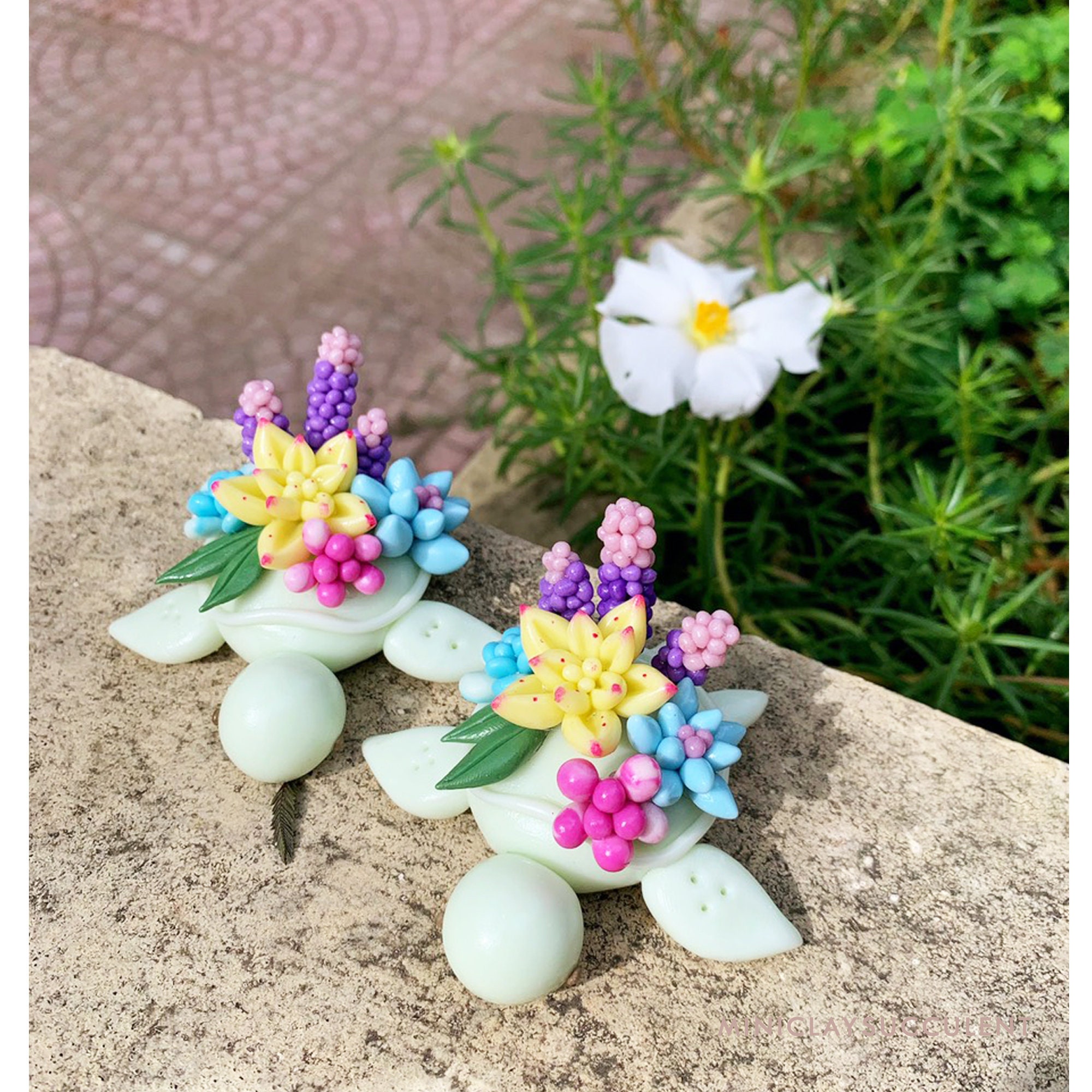 Mint Turtle Flowers Toy, Turtle Purple Lavender Lover, Polymer Tortoise ...