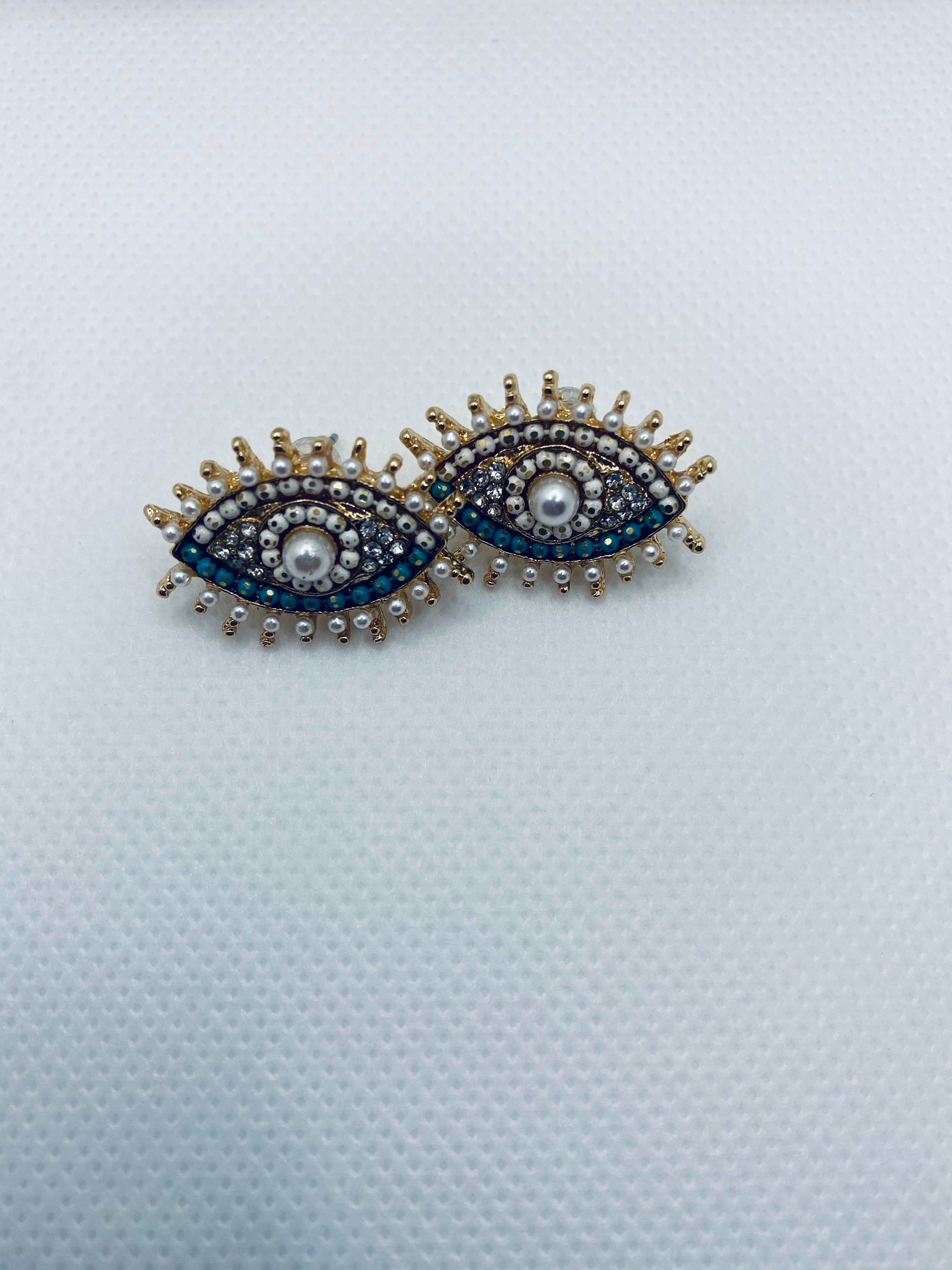 Evil Eye Rhinestone Stud Earrings - Etsy