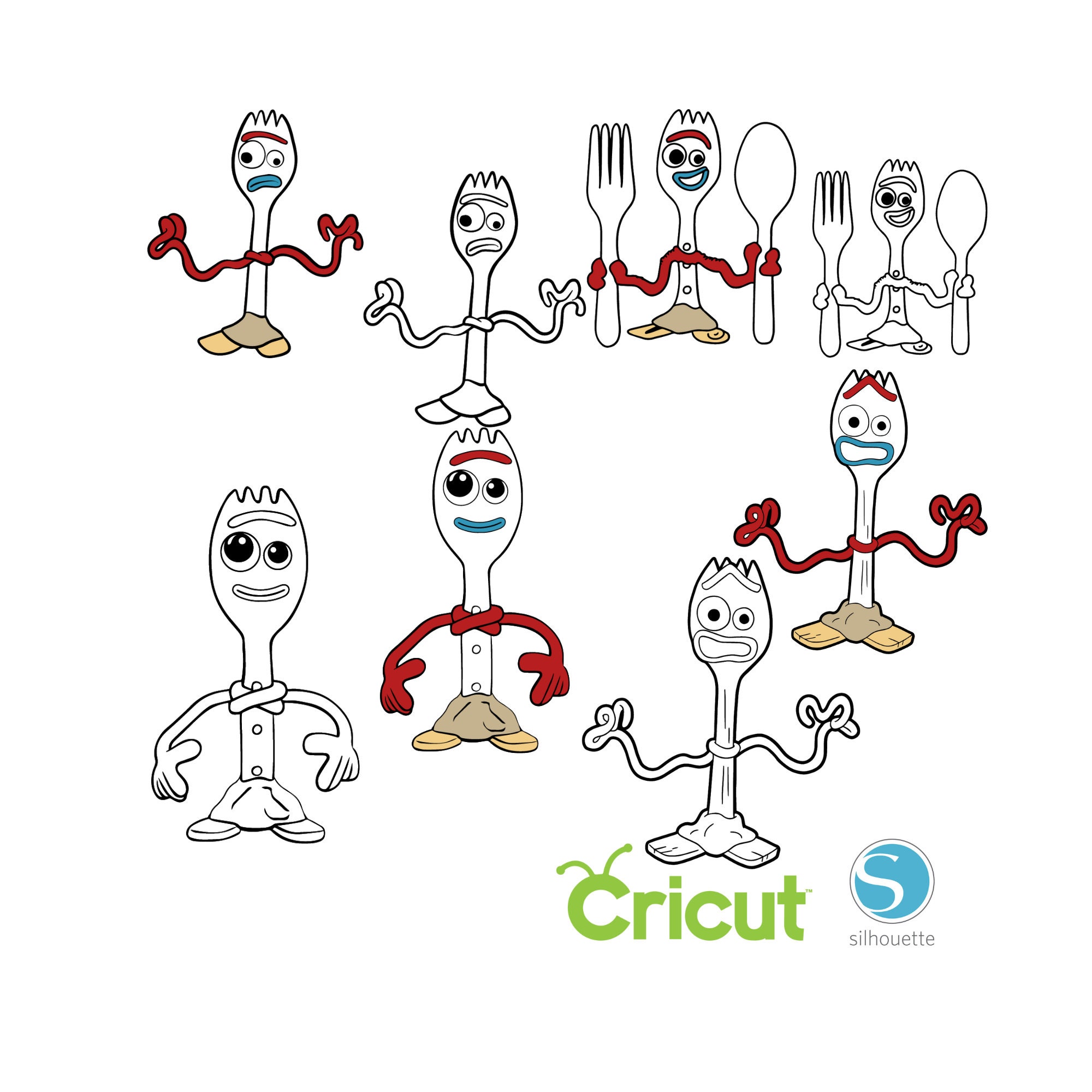 8 Forky SVG for Cricut and Silhouette Cutting Machines, Toy Story SVG ...