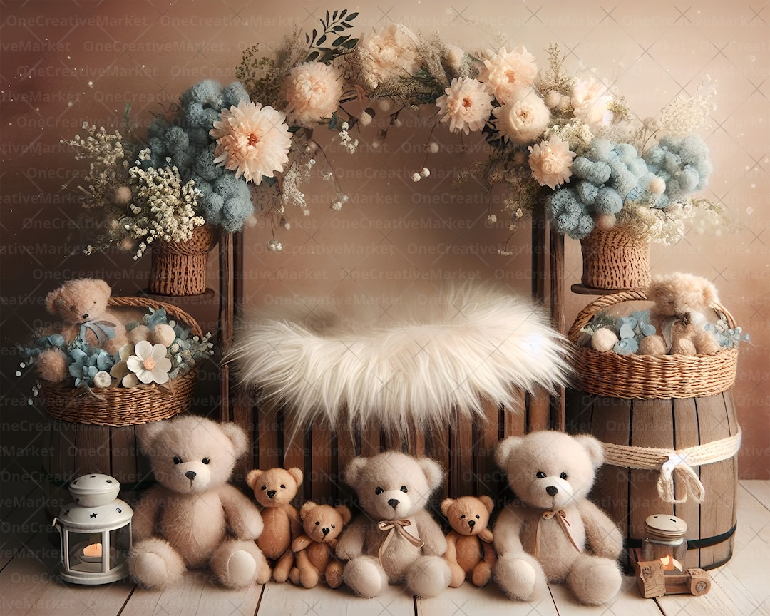 Teddy Bear Newborn Digital Backdrop: Spring Photo Prop (JPG File) - Etsy