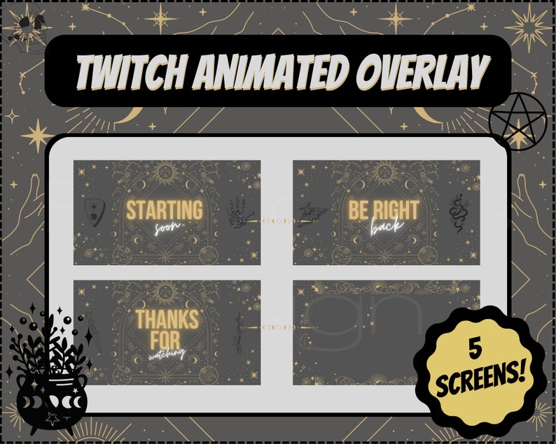 Witchy Twitch Overlay Screens for Stream Neon Witch - Etsy