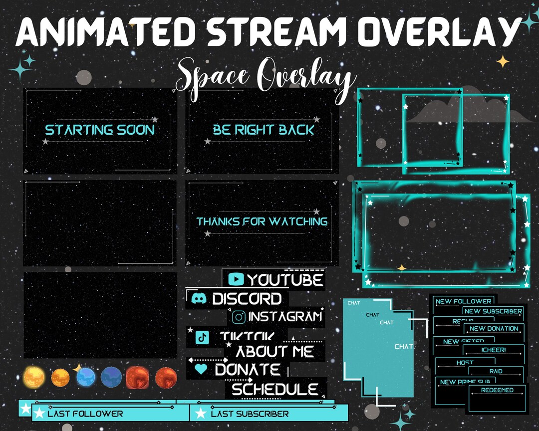 SPACE Animated Outer Space Twitch Stream Overlay Pack blue Stream ...