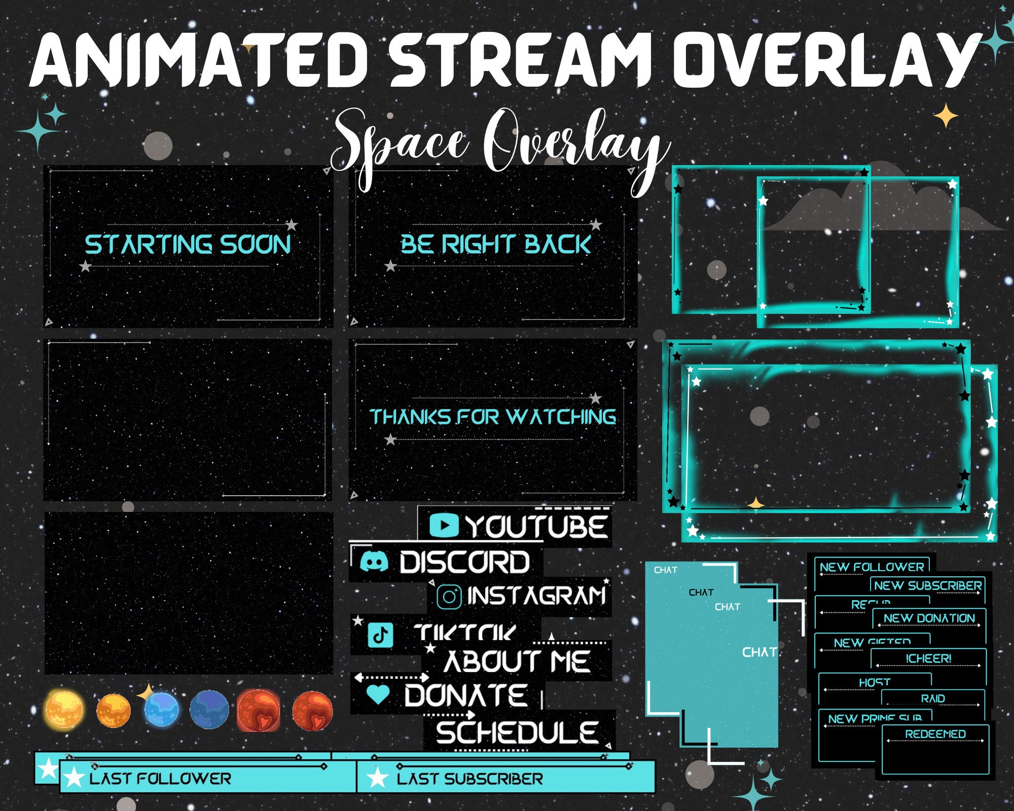 SPACE Animated Outer Space Twitch Stream Overlay Pack blue Stream ...