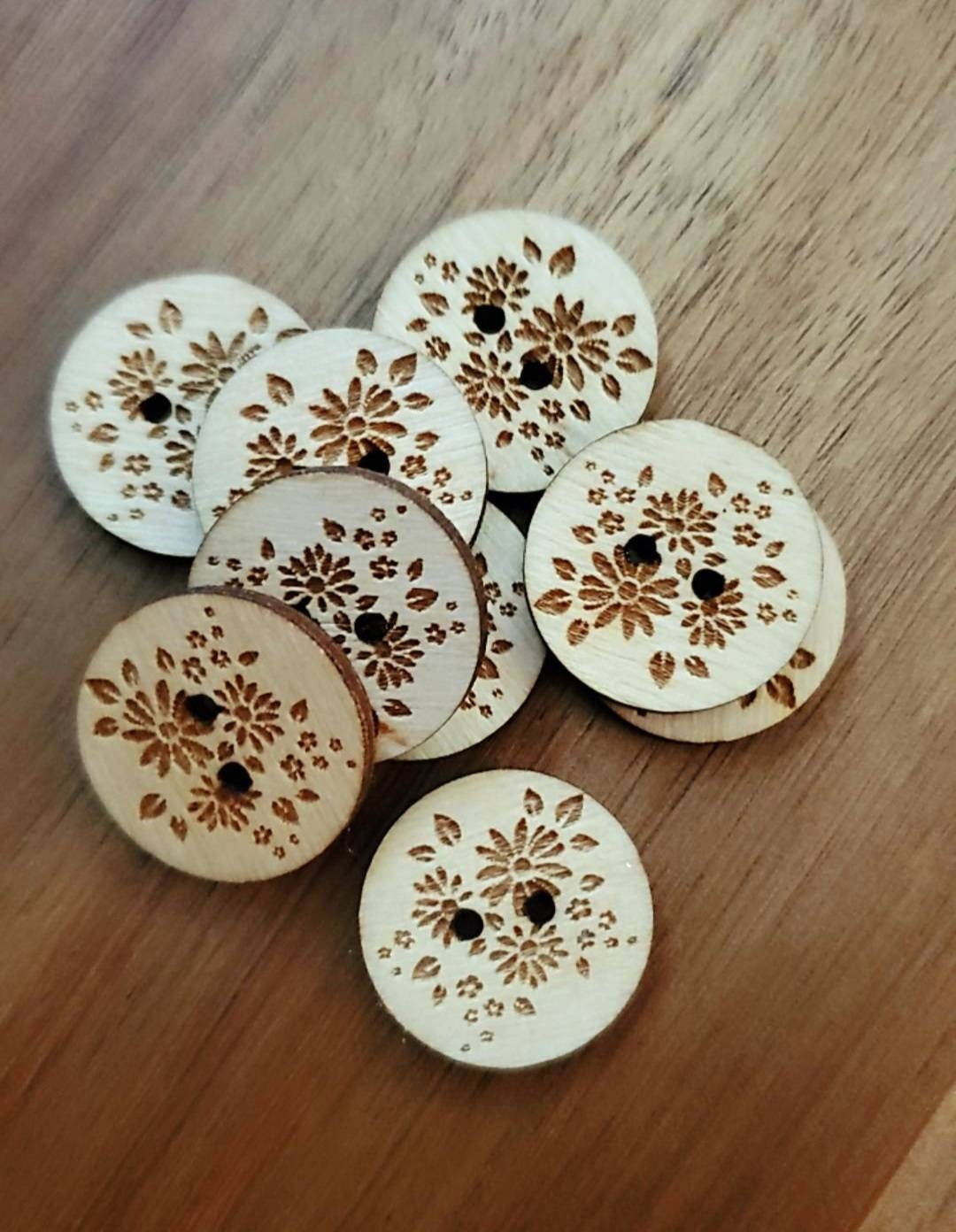 Wooden Flower Buttons Set of 20 - Laser Engraved Buttons - 1 or 1.25 ...