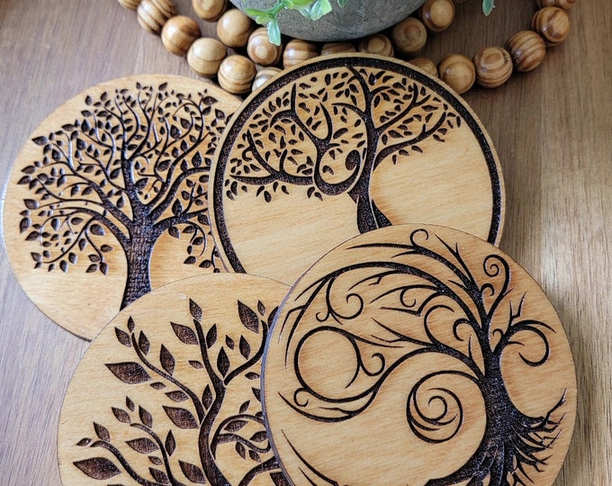 Tree of Life Wood Coasters Set of Four Individual Designs - Etsy