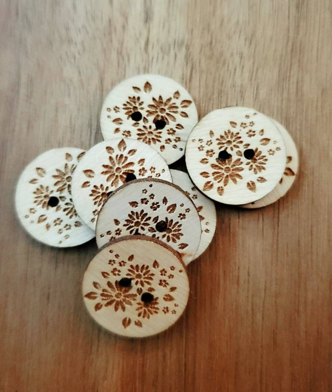 Wooden Flower Buttons Set of 20 Laser Engraved Buttons 1 - Etsy