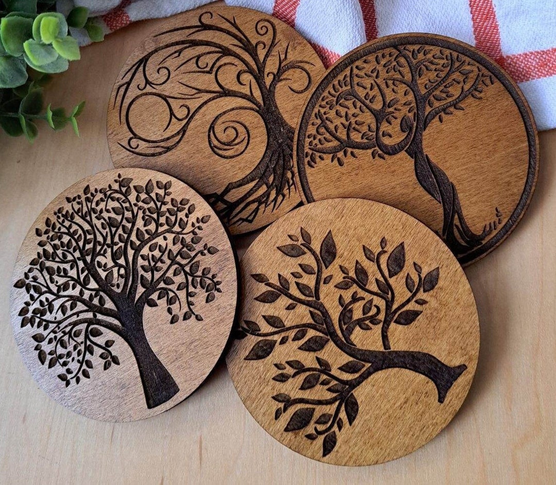 Tree of Life Wood Coasters Set of Four Individual Designs - Etsy