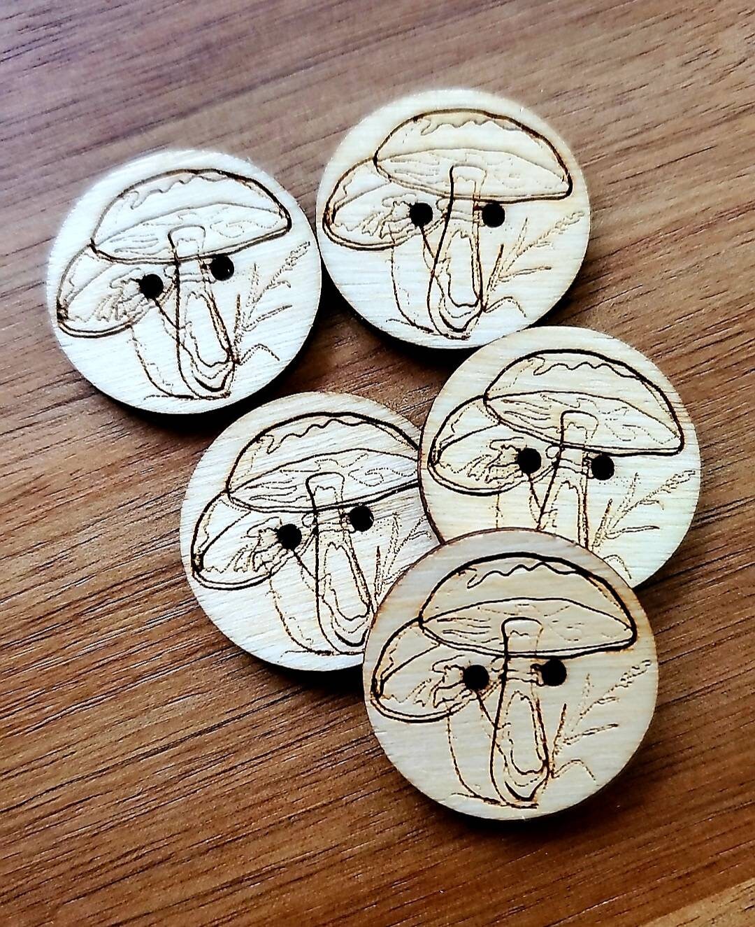 Fall Mushroom Buttons Set of 20- Laser Engraved Wooden Buttons-1 or 1. ...