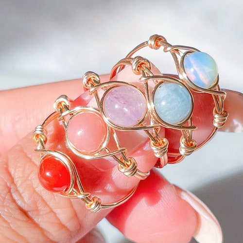 Raw Crystal Ring Gemstone Ring Wire Wrapped Crystal Rings - Etsy