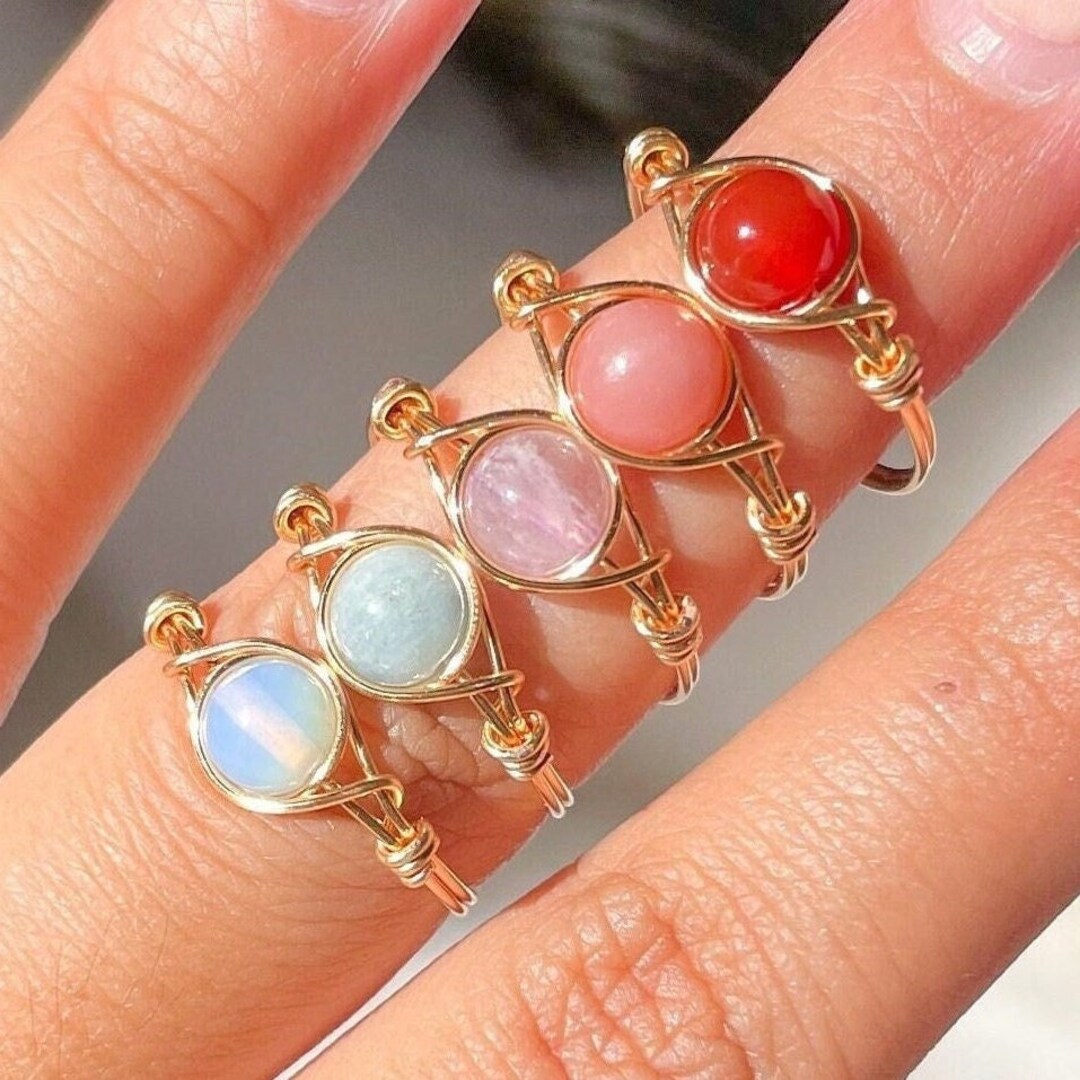 Crystal Ring Bundle, Wire Wrapped Crystal Ring, Custom Dainty Gemstone ...