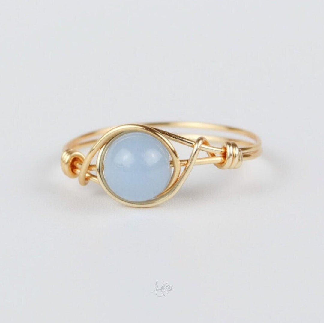 Angelite Ring, Wire Wrapped Crystal Ring, Angelite Wire Ring, Unique ...