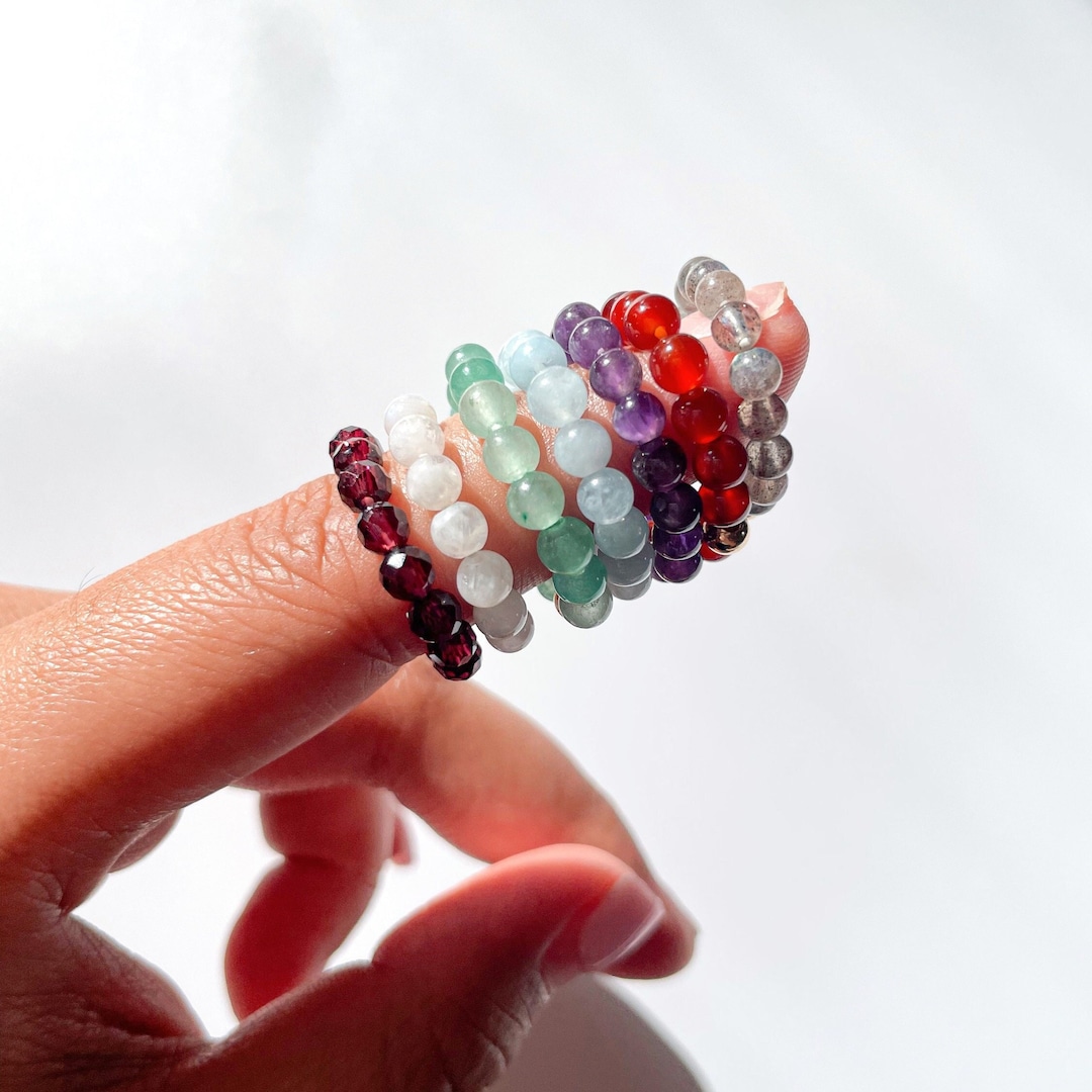 Crystal Beaded Rings Stretchy Elastic Rings Stackable Stretchy Beaded ...