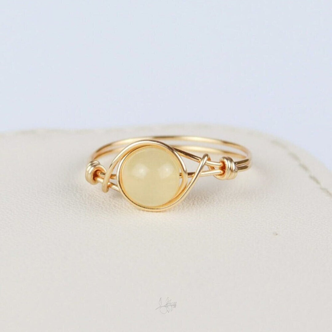 Honey Calcite Crystal Ring Wire Wrapped Dainty Honey Calcite Wire Ring ...
