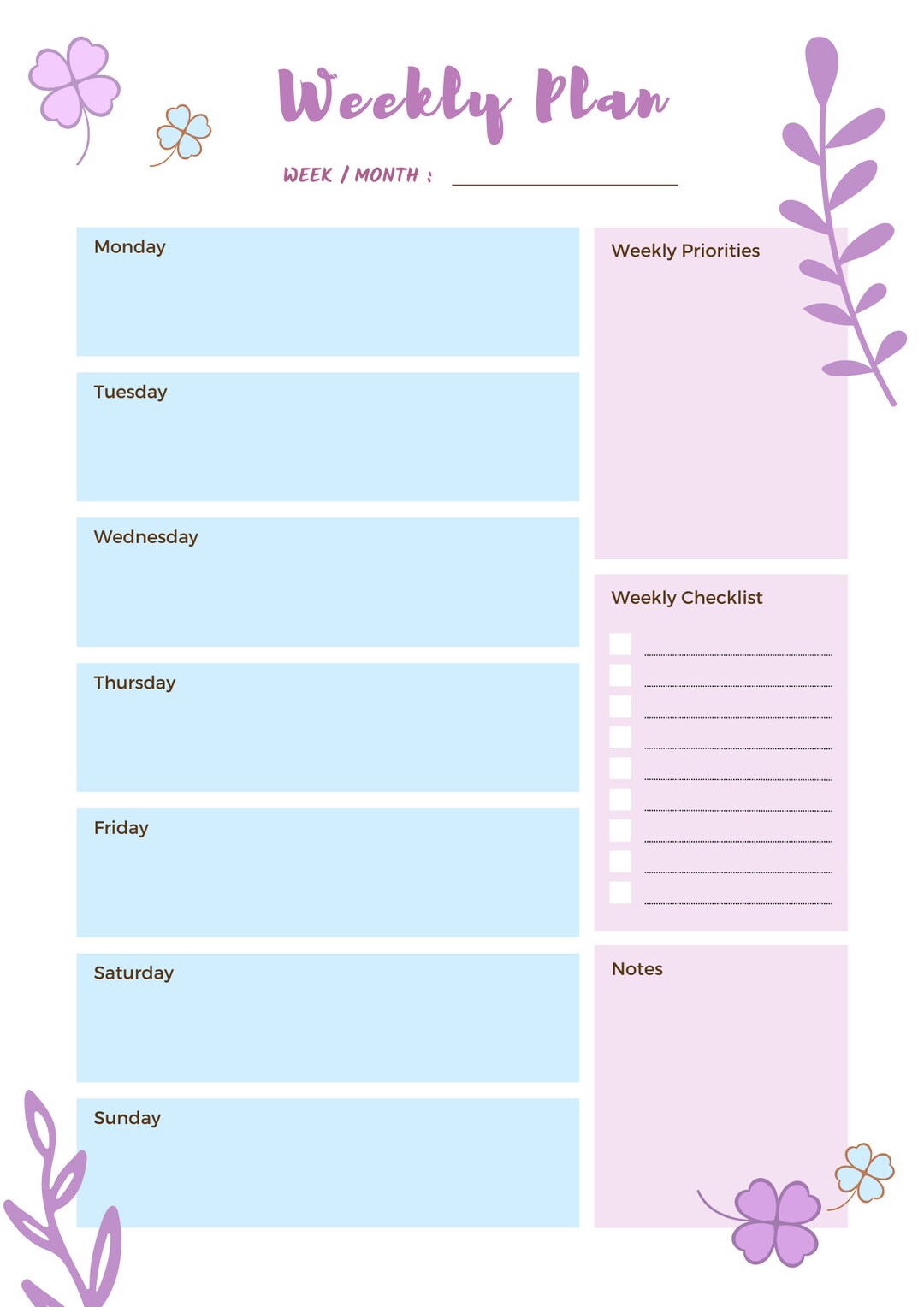 Printable A4 Sized Weekly Planner, Digital Download Weekly Planner ...