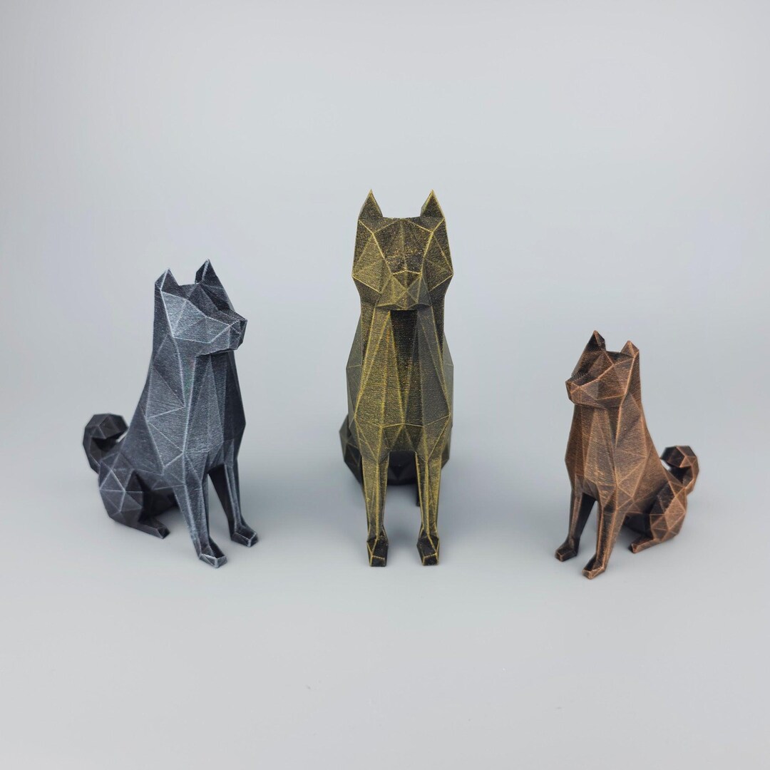 American Akita Figurine Low Poly, Hand-painted Akita Inu Sculpture ...