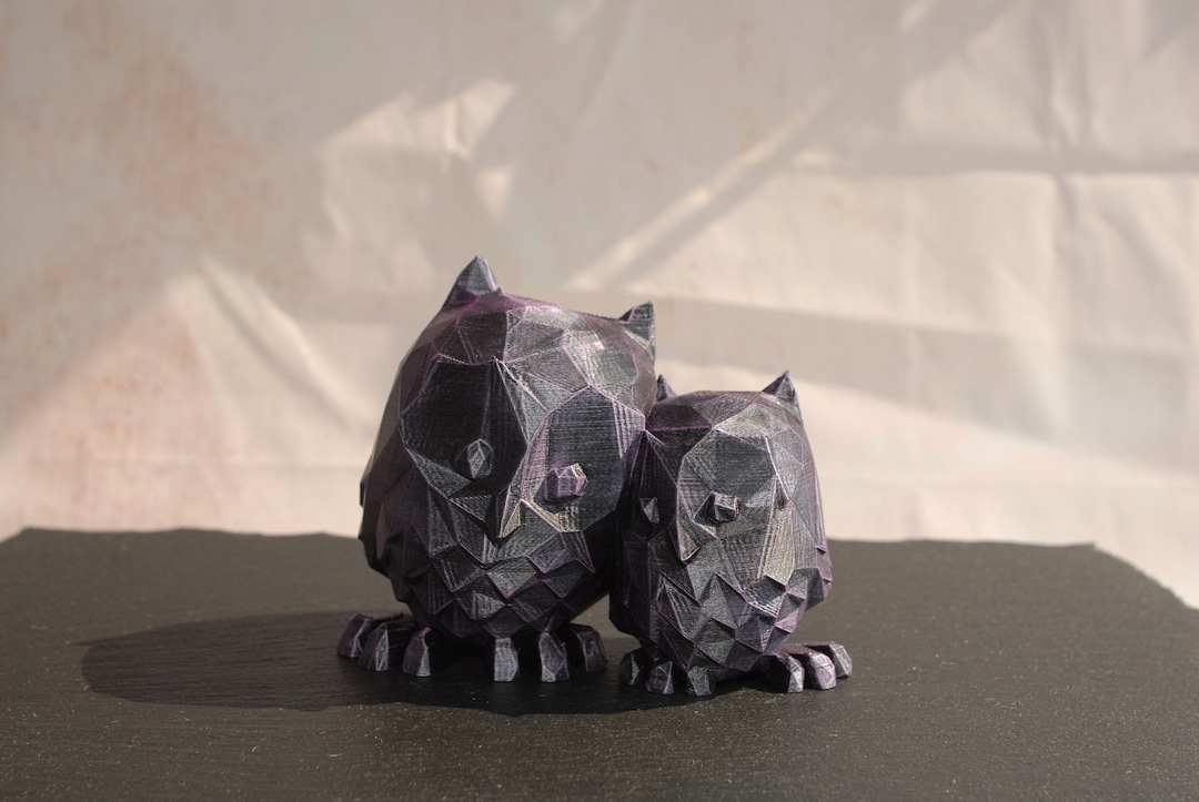 Low Poly Cuddling Owl Pair Figurine | Owl Animal Sculpture | 3D Printed ...