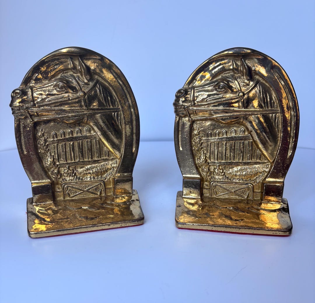 Vintage Brass Finish Horse Bookends: Riverside Brass Equestrian Decor ...
