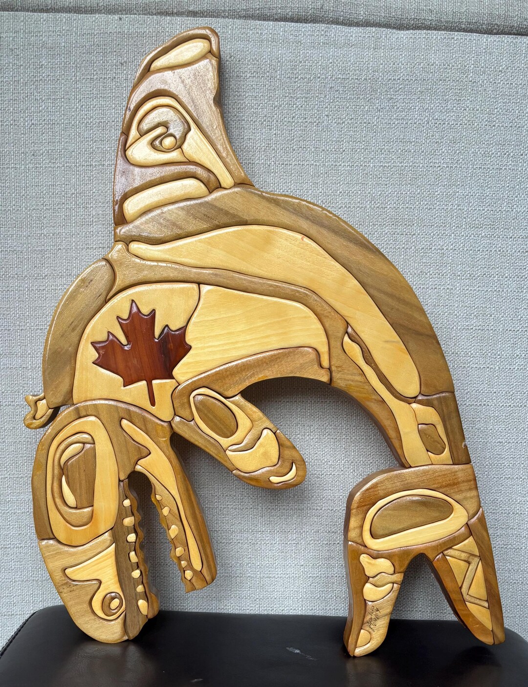 Hand Carved Orca Whale Wall Art: Intarsia Wood, Canadian Maple Leaf ...