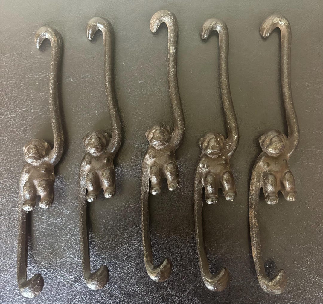 5 Vintage Cast Iron Monkey Hanging Hooks Metal Hooks Planter Hooks - Etsy