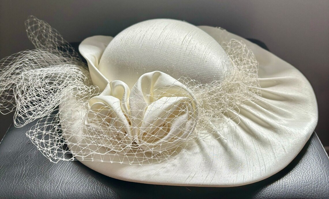 White/cream Satin Fabric Hat With Netting Womens Wedding Hat - Etsy