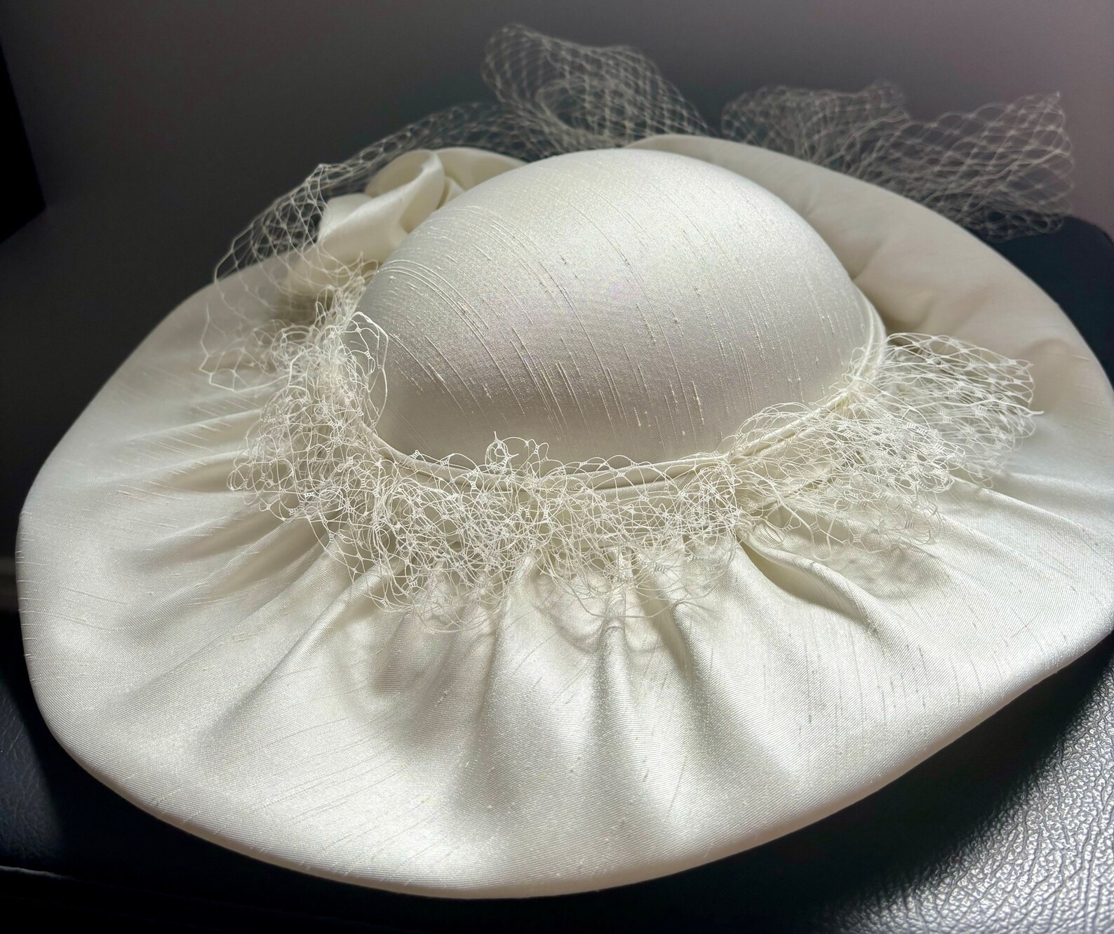 White/cream Satin Fabric Hat With Netting Womens Wedding Hat - Etsy