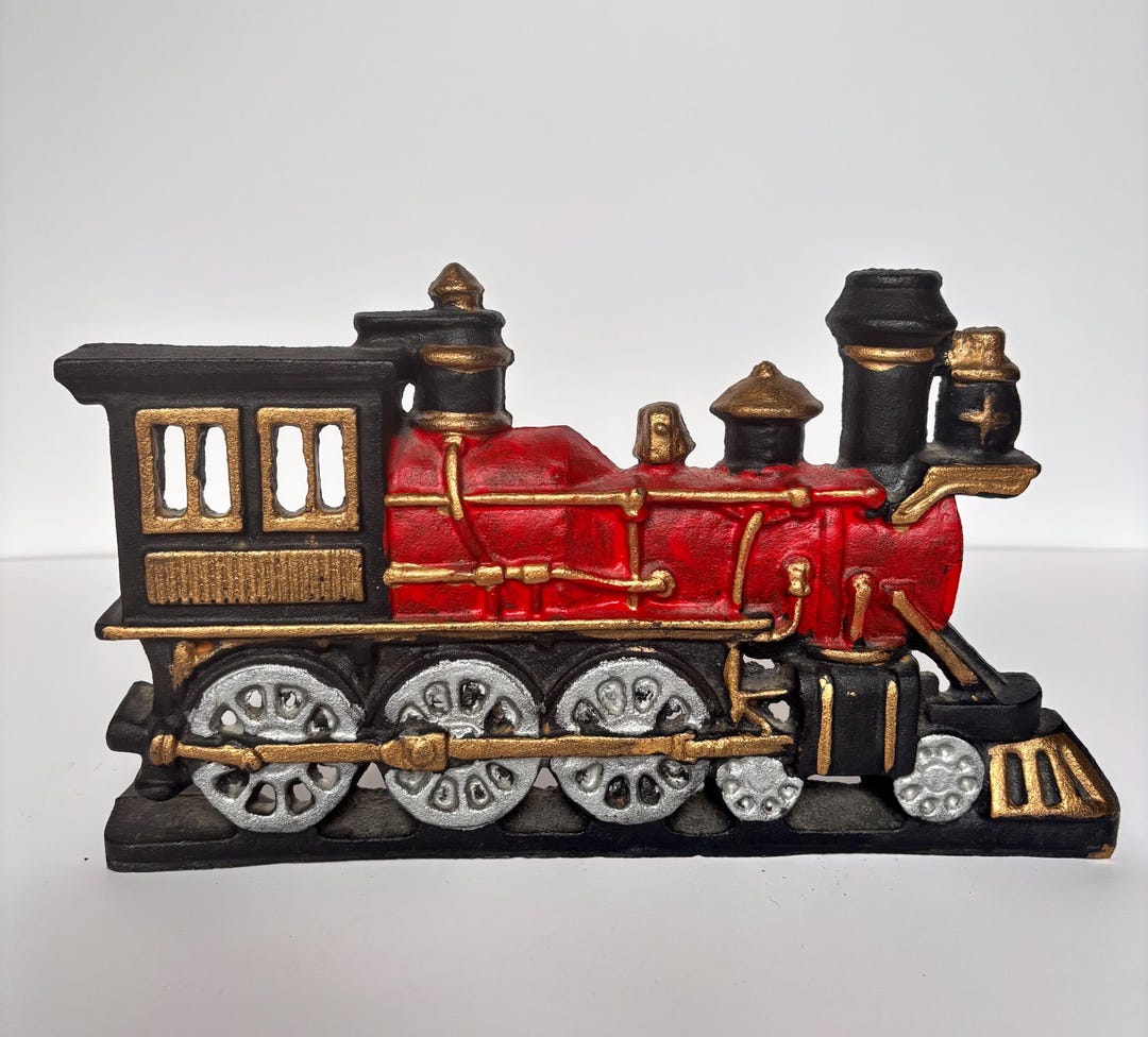 Vintage Cast Iron Train Door Stop | Heavy Steam Locomotive Doorstop ...