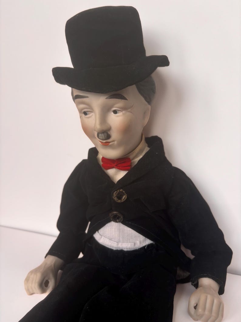 Vintage Charlie Chaplin–style Porcelain Doll • Black Suit & Top Hat ...