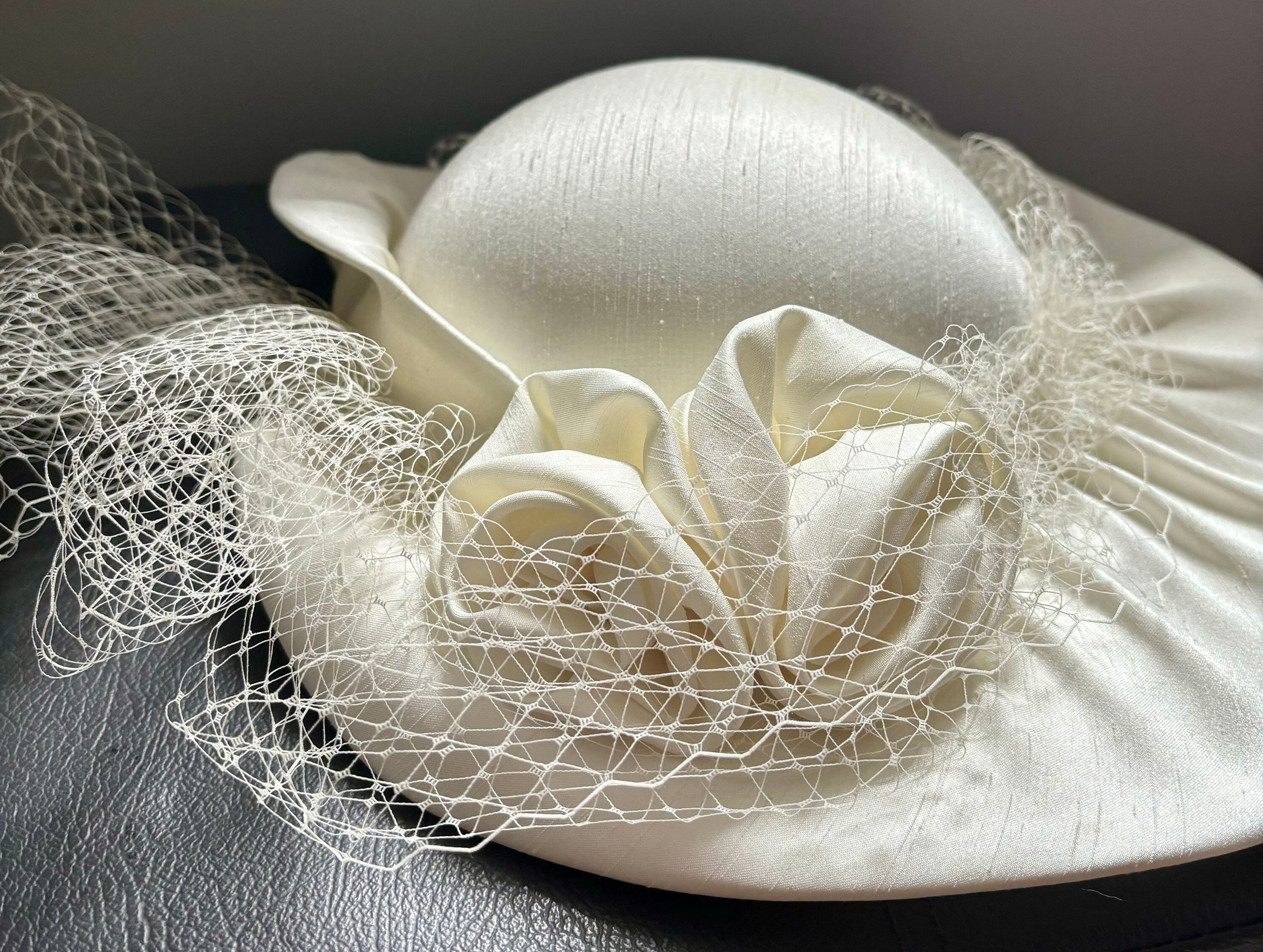 White/cream Satin Fabric Hat With Netting Womens Wedding Hat - Etsy