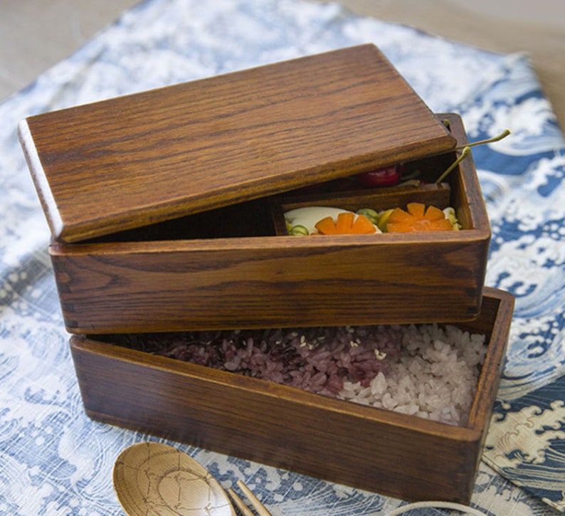 Double Layer Wooden Lunch Box Wood Square Bento Japanese - Etsy