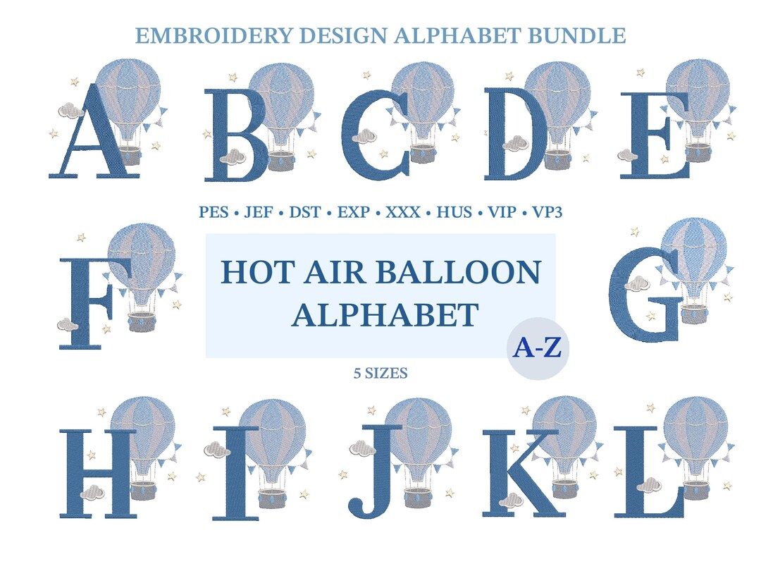 Hot Air Balloon Alphabet Embroidery Designs - Baby Letter Monogram ...