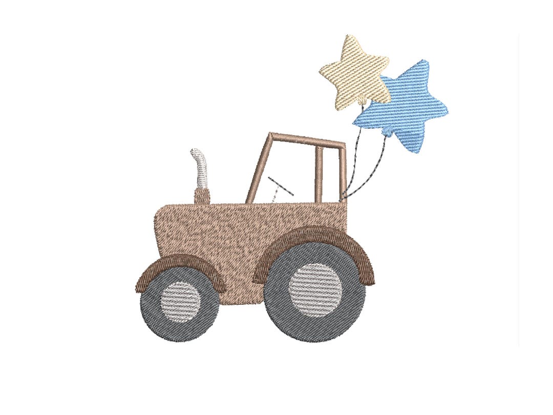 Baby Boy & Girl Embroidery Design, Tractor With Balloons, Children ...
