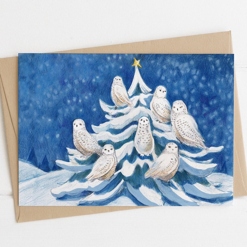 Owl Christmas Card - Etsy