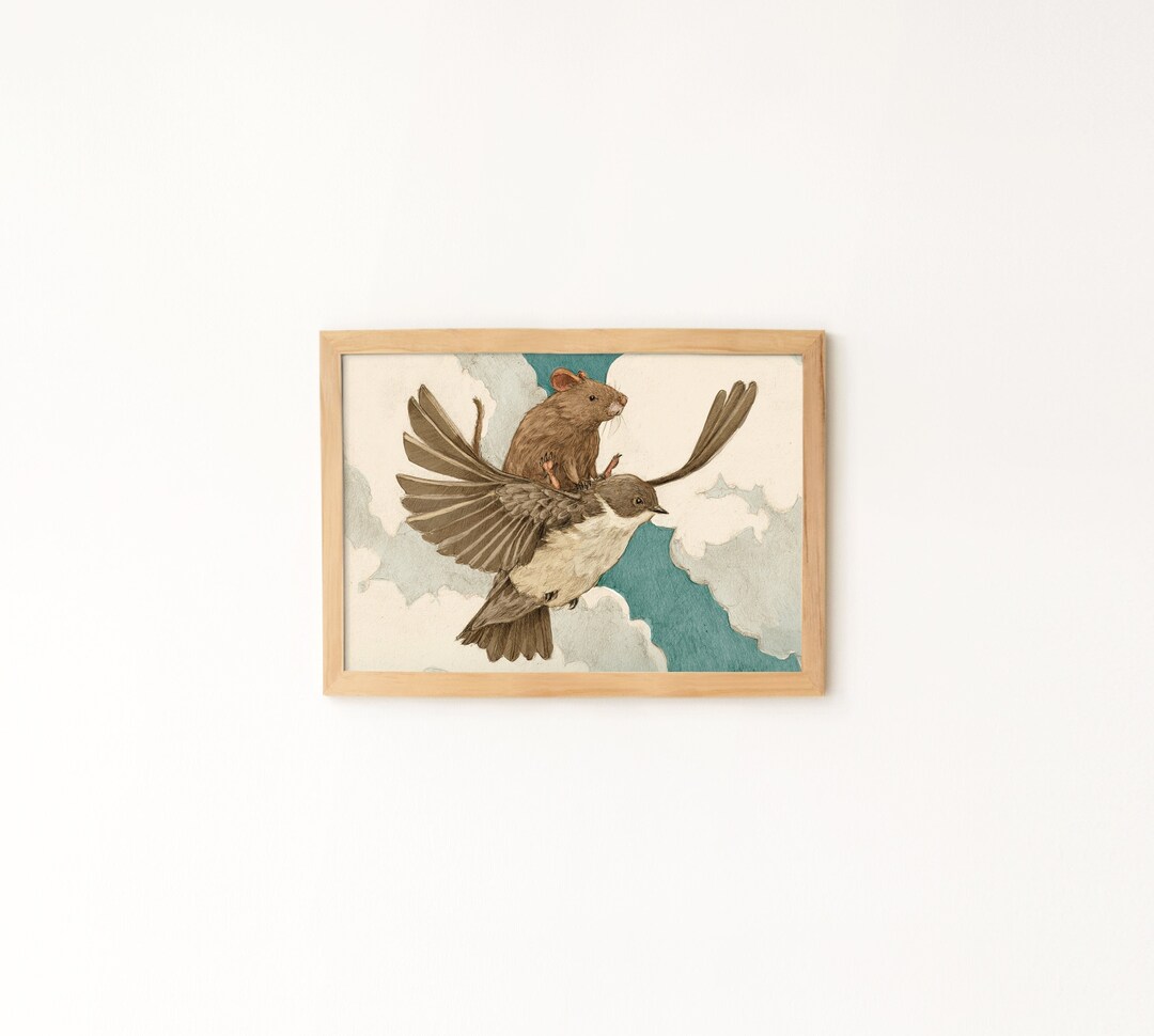 Cute Bird and Mouse Original Art Print / Cheerful Home Decor / Nursery ...