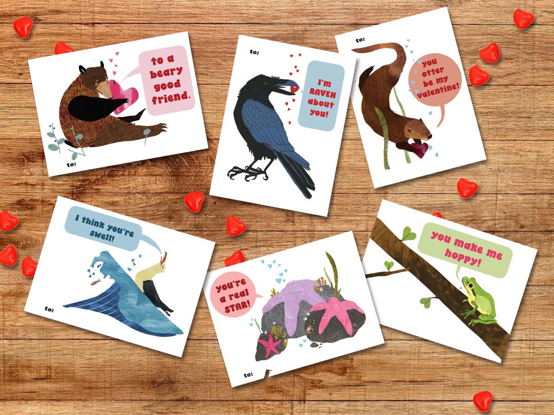 Cute + Unique Hand Drawn Punny Animal Themed Printable Valentine's Day ...
