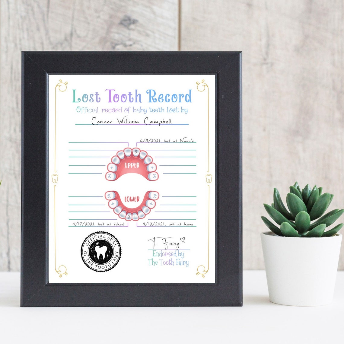 Lost Baby Tooth Chart Record Instant Printable Download | Etsy