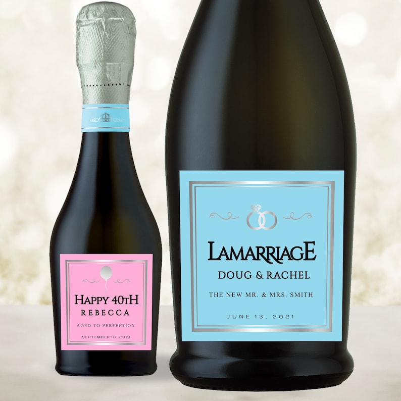 Personalized Blue Prosecco Bottle Labels Printed Peel & Stick - Etsy