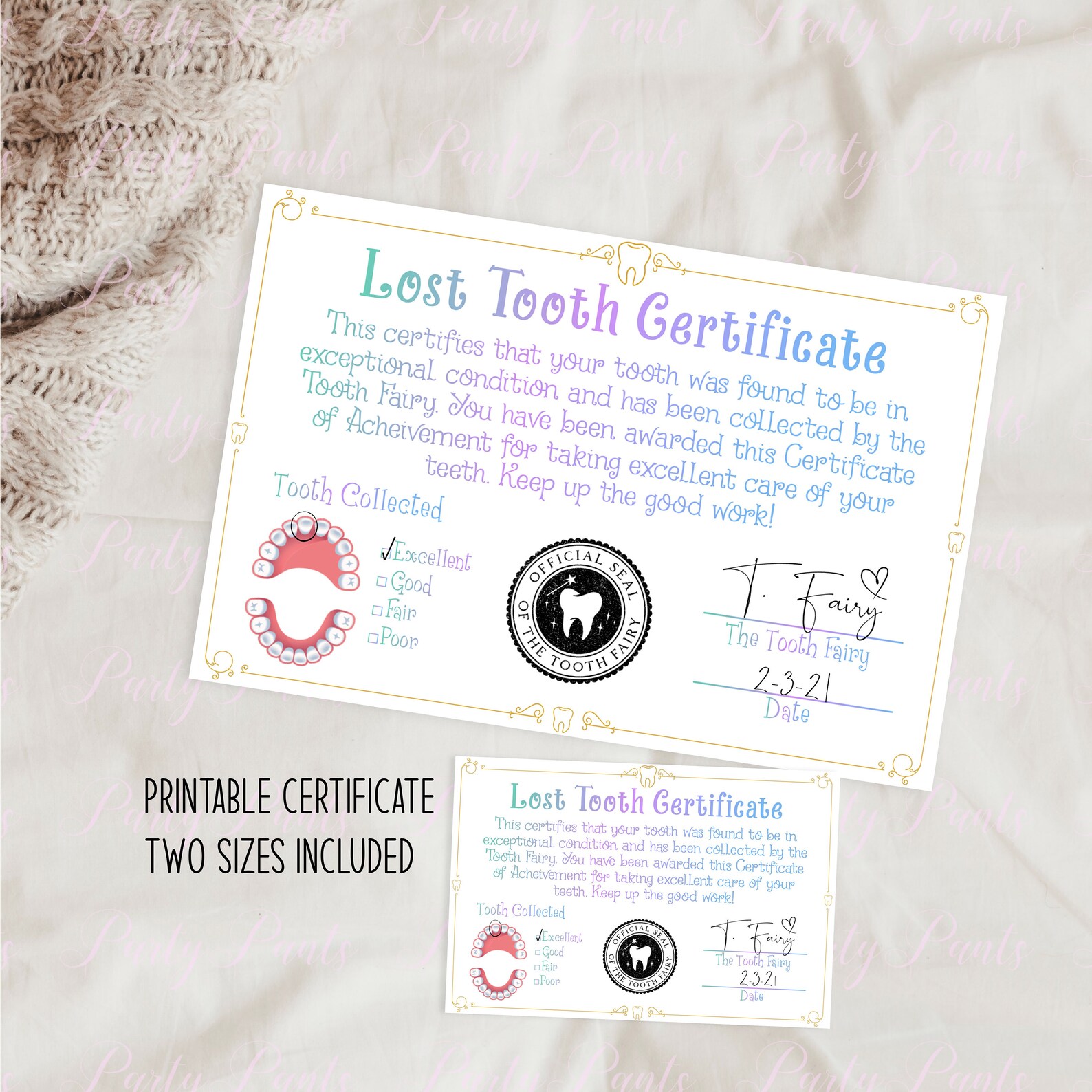 Tooth Fairy Letter Note Certificate Receipt Instant Printable - Etsy