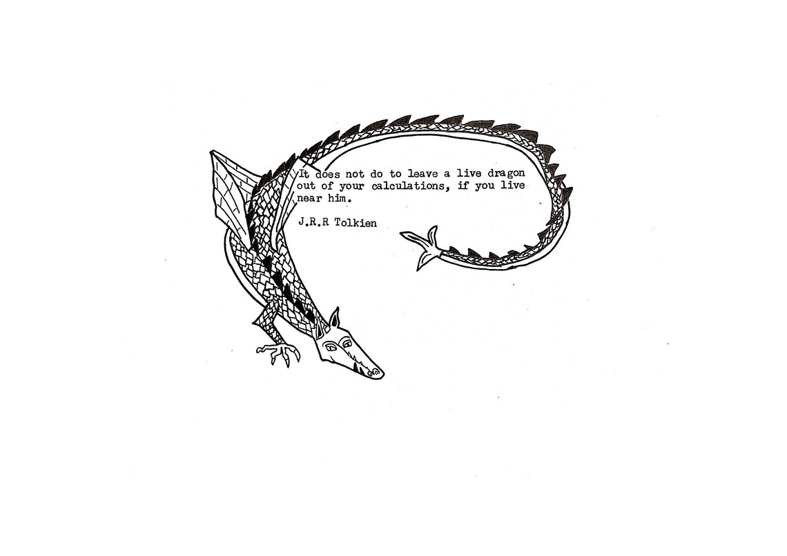 Smaug Ink Illustration With Hand-typed J.R.R. Tolkien Quote - Etsy