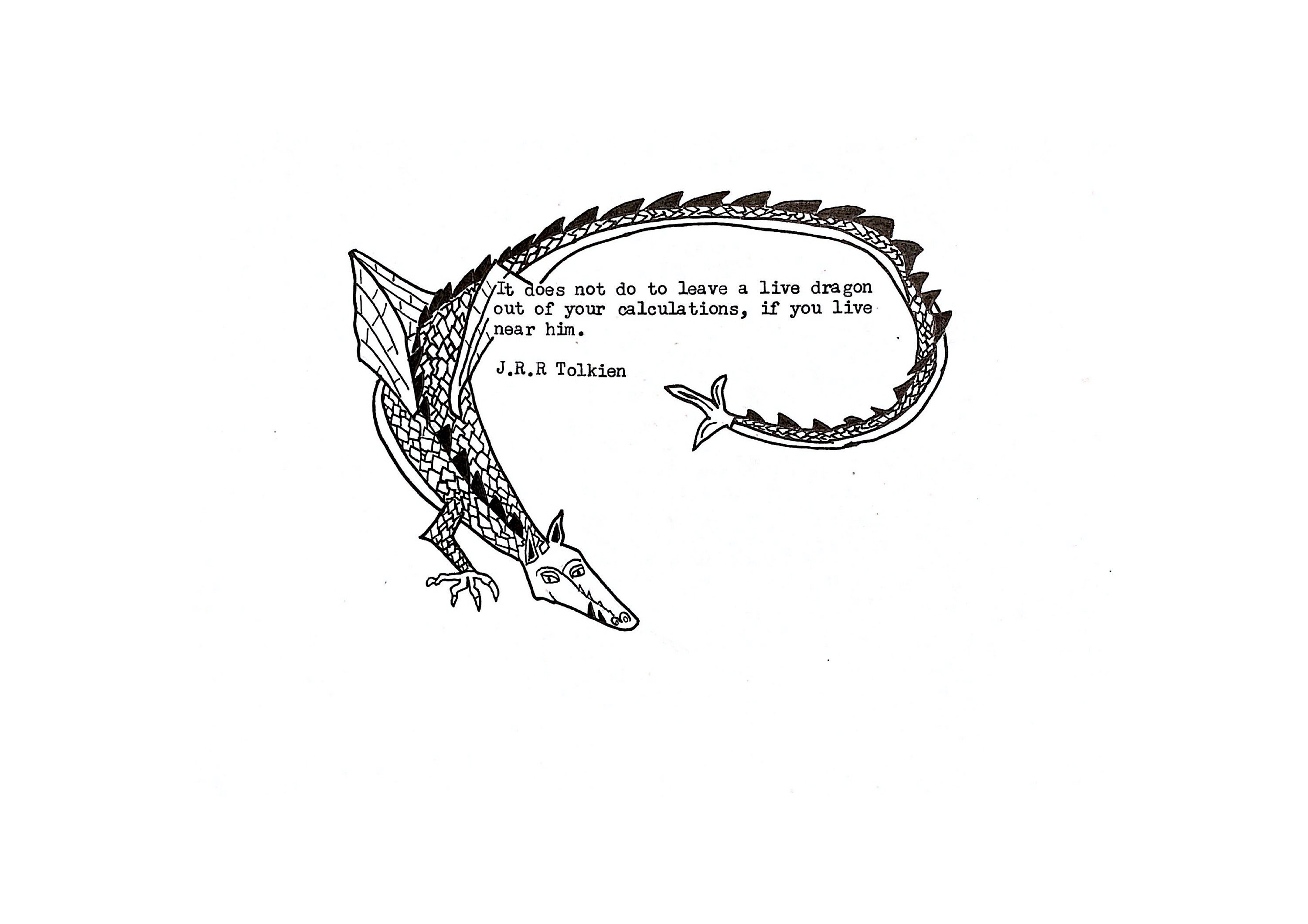 Smaug Ink Illustration With Hand-typed J.R.R. Tolkien Quote - Etsy