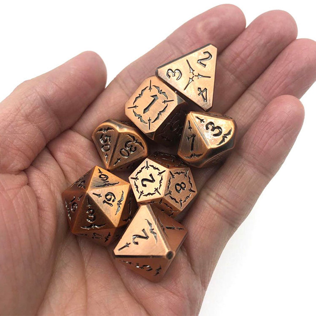 Dnd Metal Dice Set, Rpg Dice Set, Ancient Copper Polyhedral Dice, Role ...