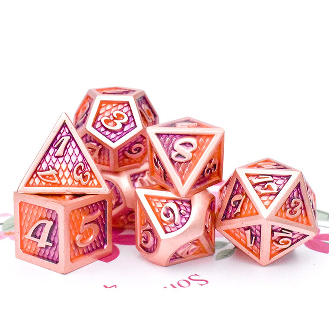 Dice Set DND, Metal Dice Set, Dragon Scale Dice, Custom Polyhedral Dice ...