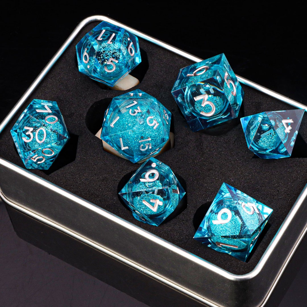 Blue Liquid Core Dice DND Set, Custom D&D Dice Set, Resin Sharp Edge ...