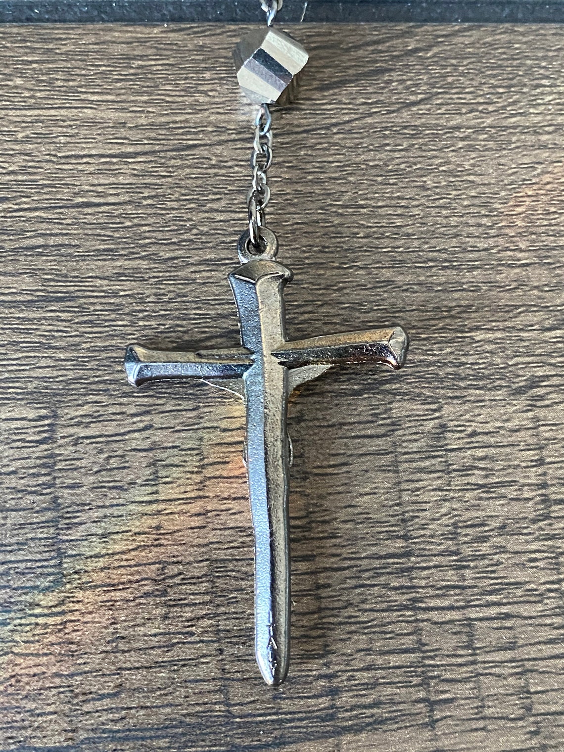 Platinum Rosary in Gun Metal With Nail Crucifix - Etsy Sweden