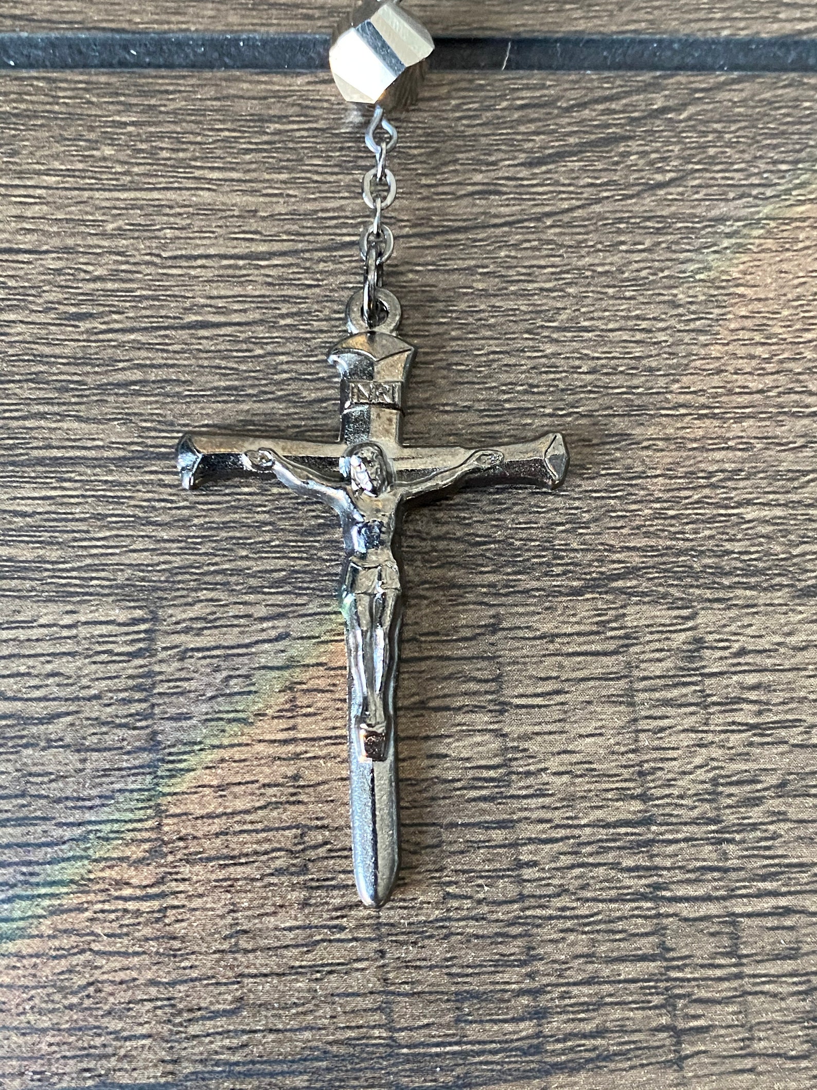 Platinum Rosary in Gun Metal With Nail Crucifix - Etsy Sweden