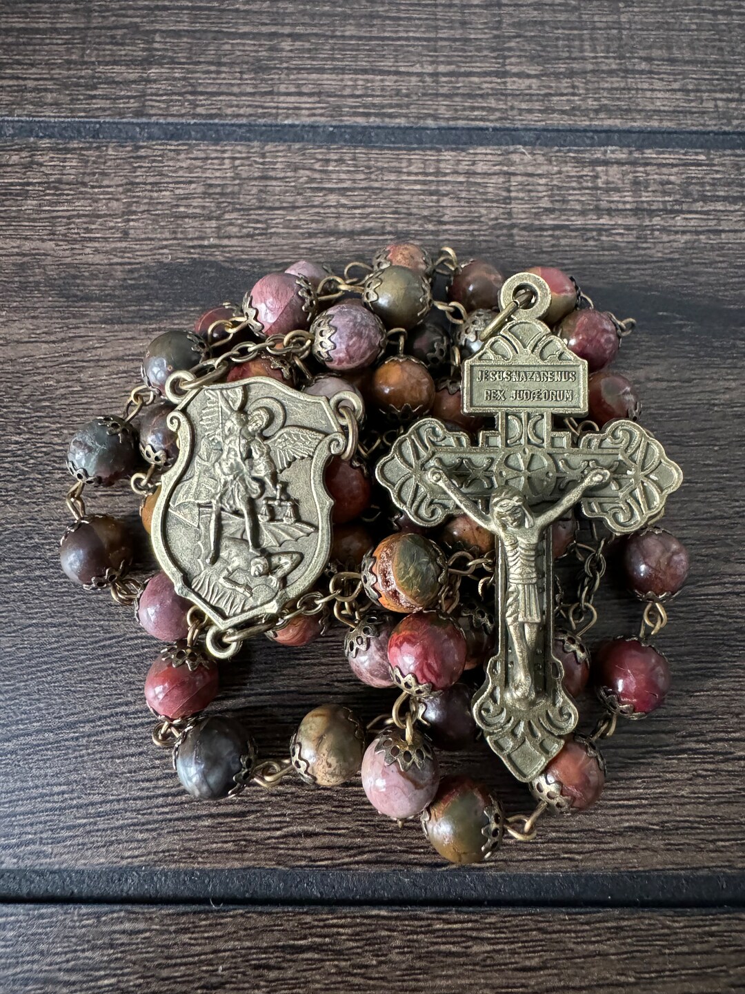 Elegant Handcrafted Bronze Rosary With Picasso Jasper Beads - Includes ...