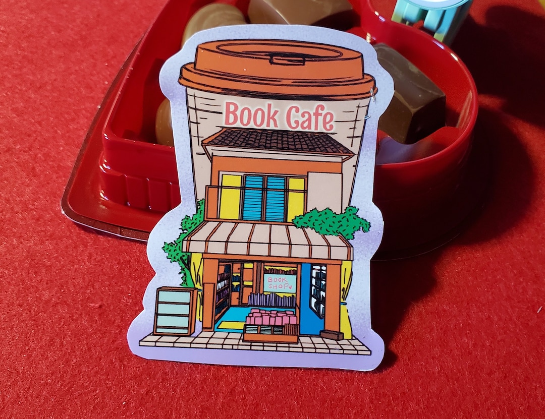 Book Cafe Vinyl Sticker, Bookshop Sticker, Cafe for Books, Bibliophile ...