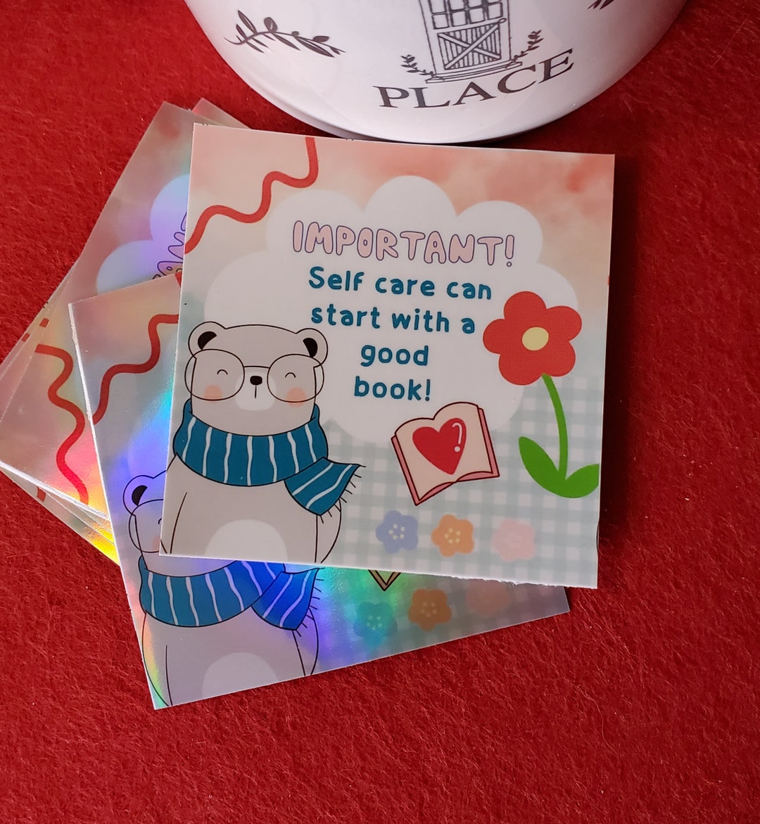 Self Care Bear Vinyl Sticker, Holographic Sticker, Bookish Sticker ...