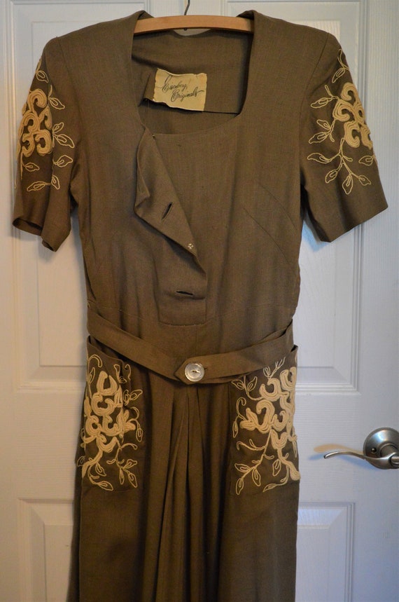 linen dress vintage 1950s - Gem