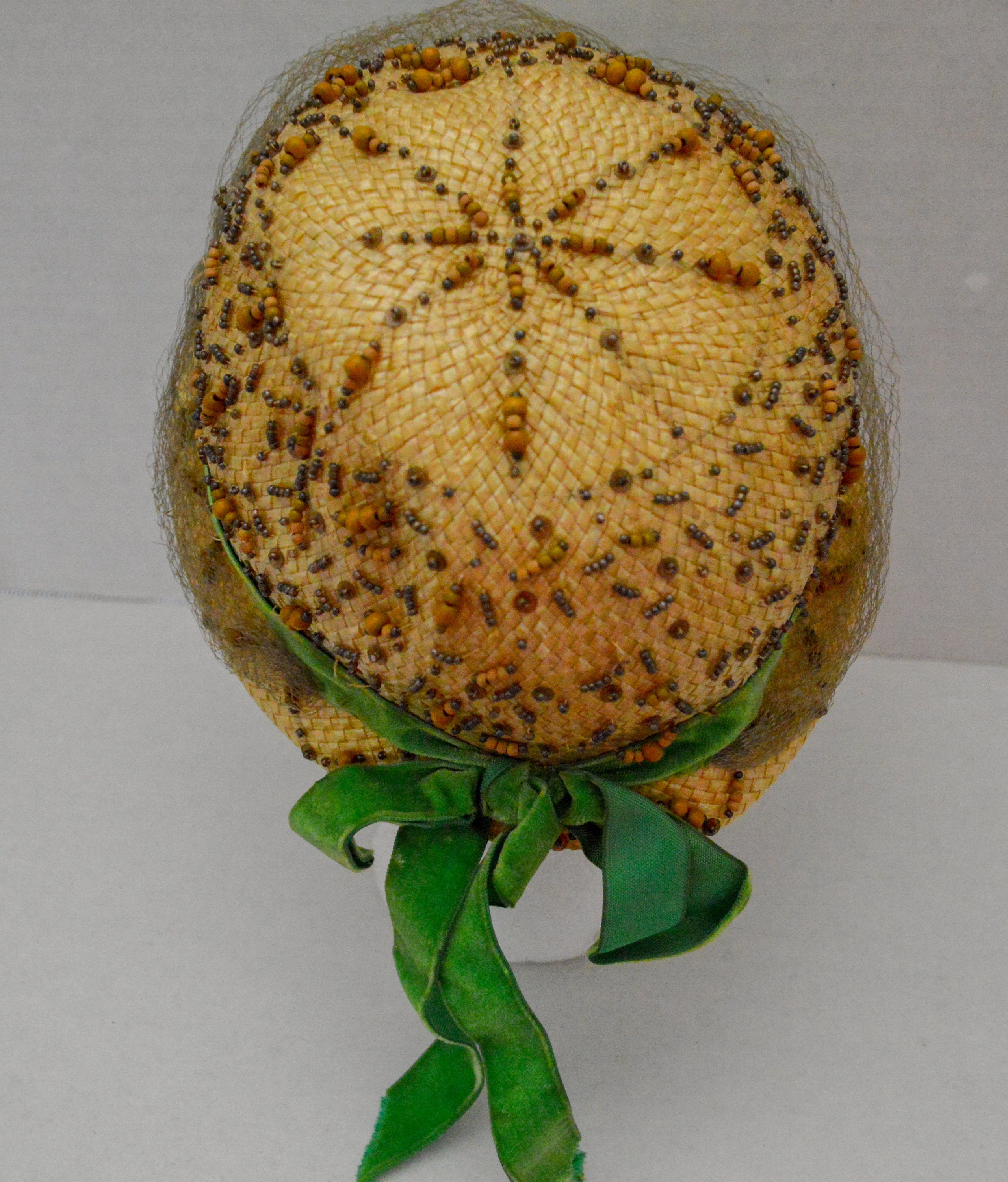 Vintage 1950's "straw" Bonnet With Wooden Bead Embellishment - Etsy