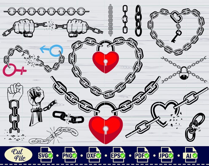 4 Broken Chain SVG Bundle, Break Chain Stencil, Rope Cut File, Chain ...